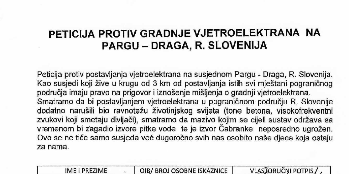 Na občino ponovno vročili podpise proti gradnji VE na Pargu ...